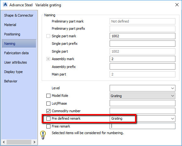 Export of grating elements to KISS (kss) file from Advance Steel model