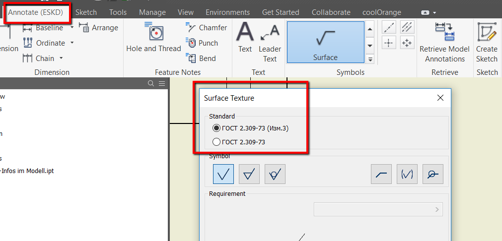 Surface Texture always comes with GOST standard in Inventor