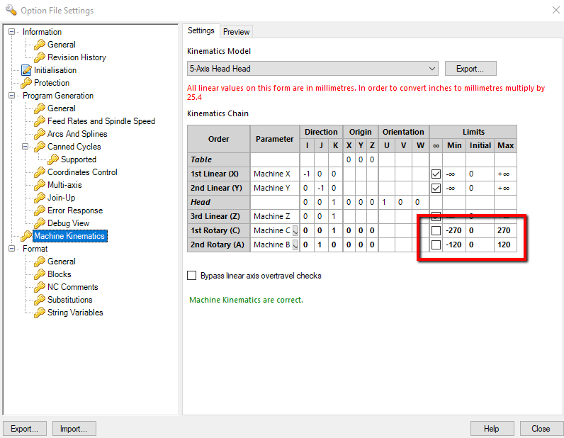 How to check the rotary axis limits of a Powermill or Powerinspect post processor.