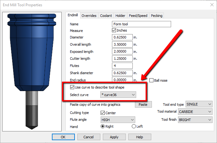 When custom form tool is used FeatureCAM is showing a gouge during 3D simulation