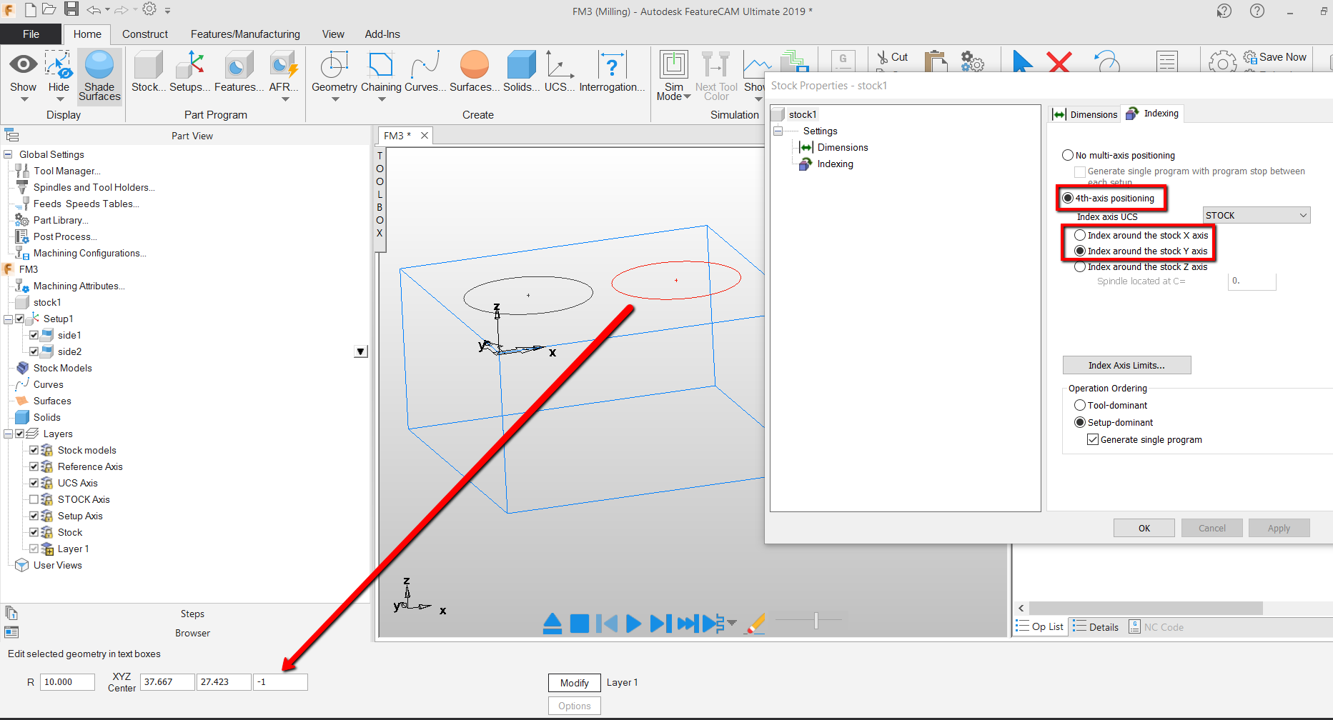 Tool approach from the other side or inverted Z axis direction in FeatureCAM