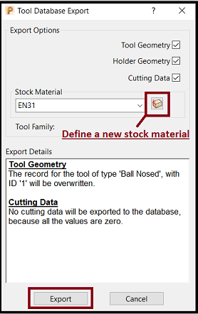 How to add tool with cutting parameters to the database by using different stock materials and ...