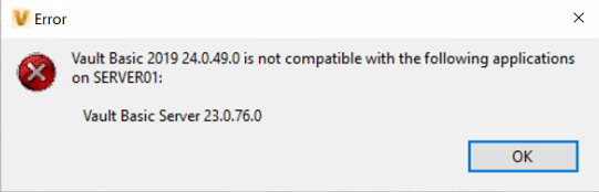 尝试连接到Vault Server时显示“Vault ...与以下应用程序不兼容……”