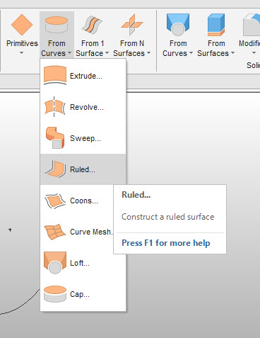 如何在FeatureCAM中通过多条曲线创建线性曲面