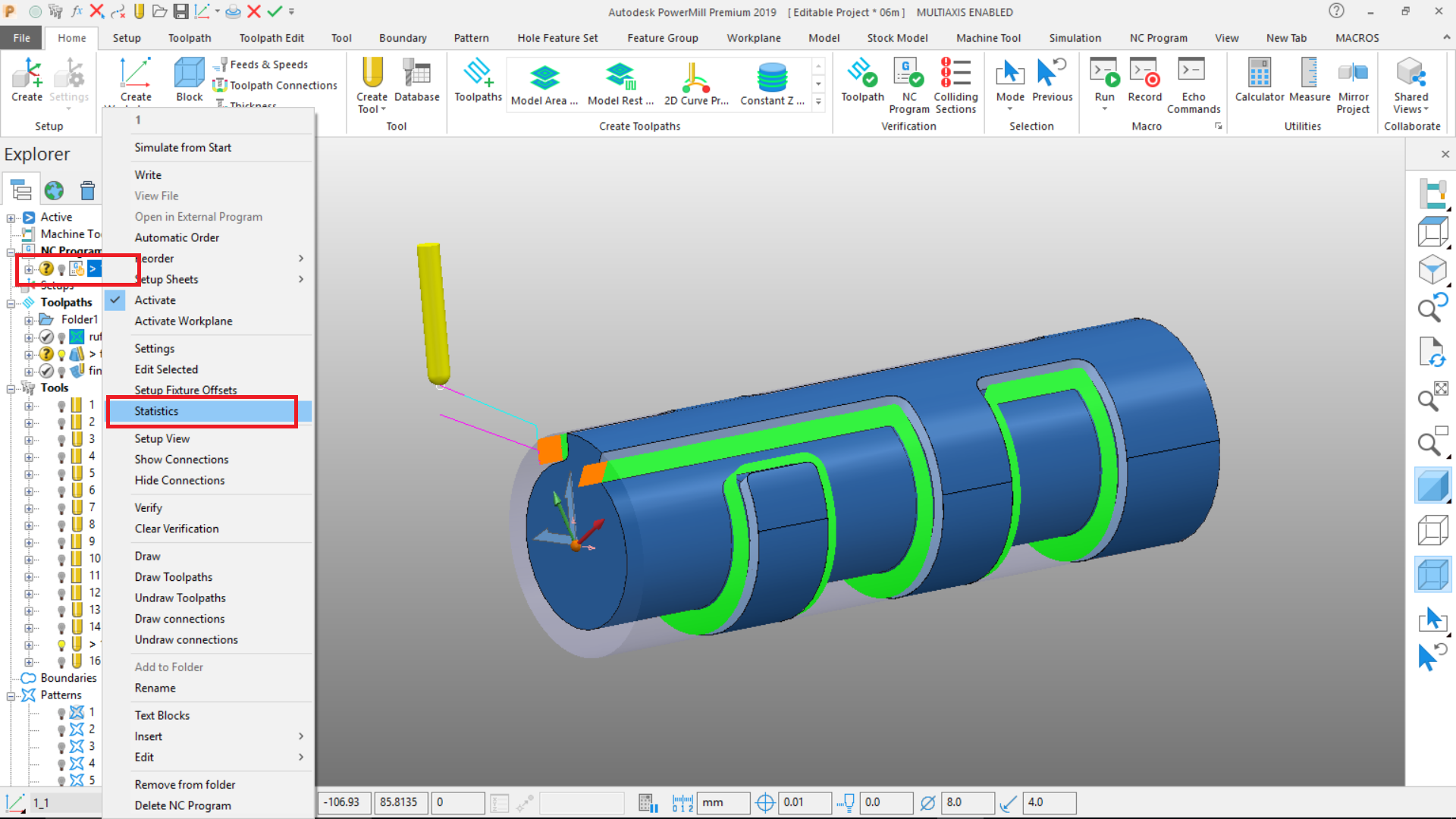 How to find total machining time of project in PowerMill