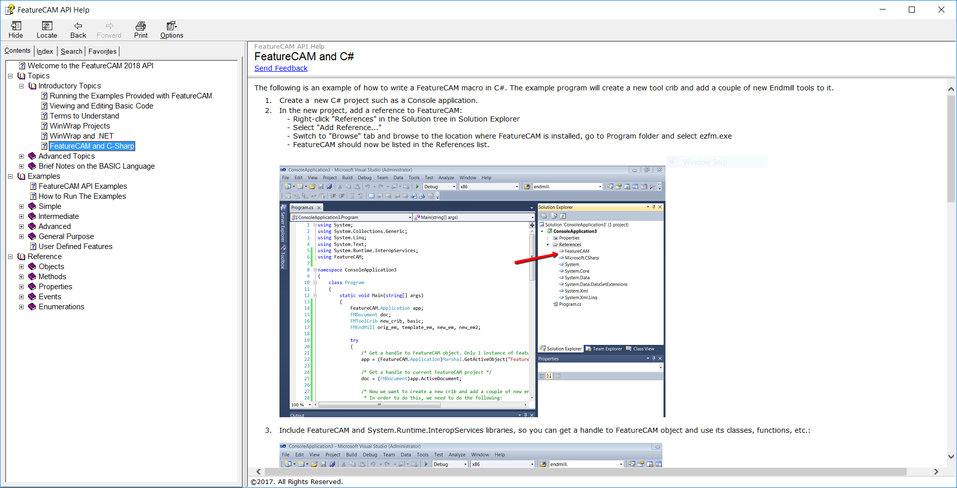 Como encontrar FeatureCAM API documentação