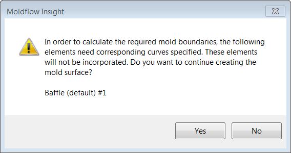 Baffle Curve is missing message when created a mold block in Moldflow