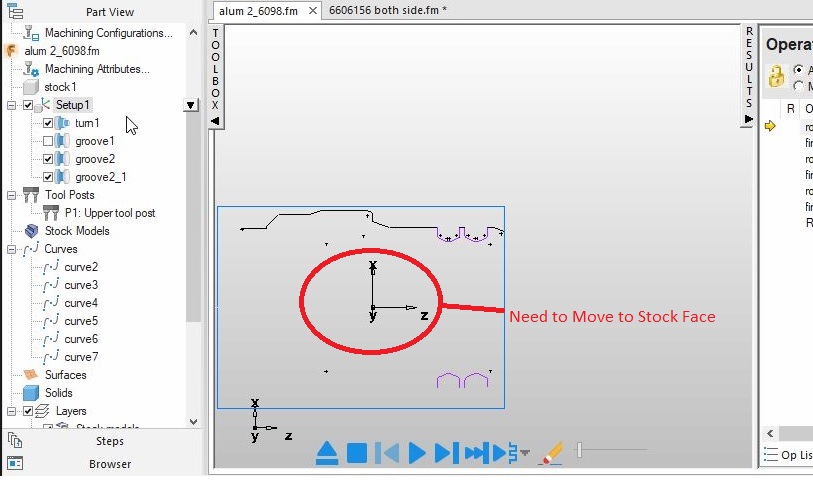 How to move Setup location to stock face in FeatureCAM