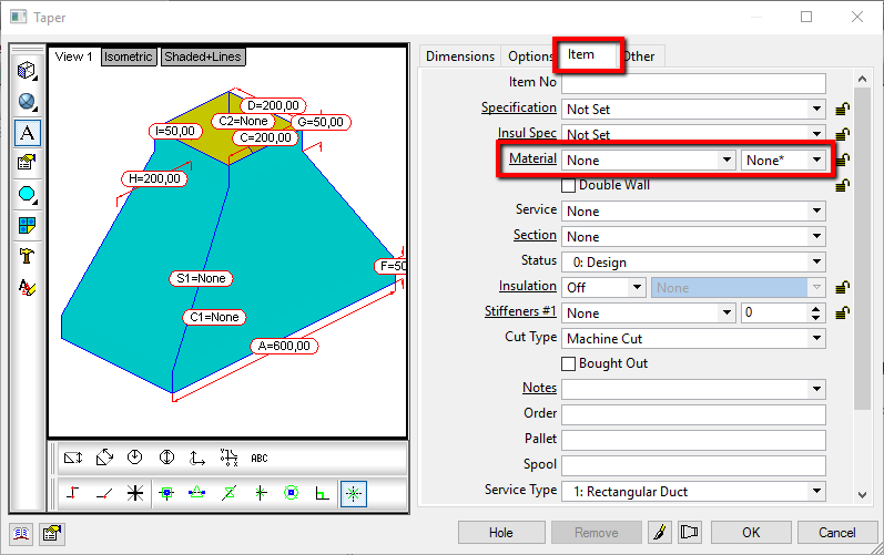 Specification does not apply expected material in Fabrication