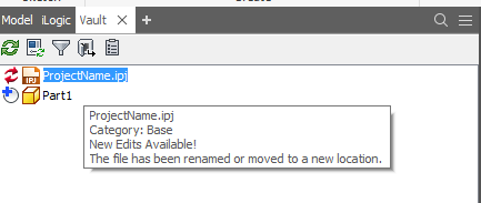 Inventor Project file has a Red status icon in Vault