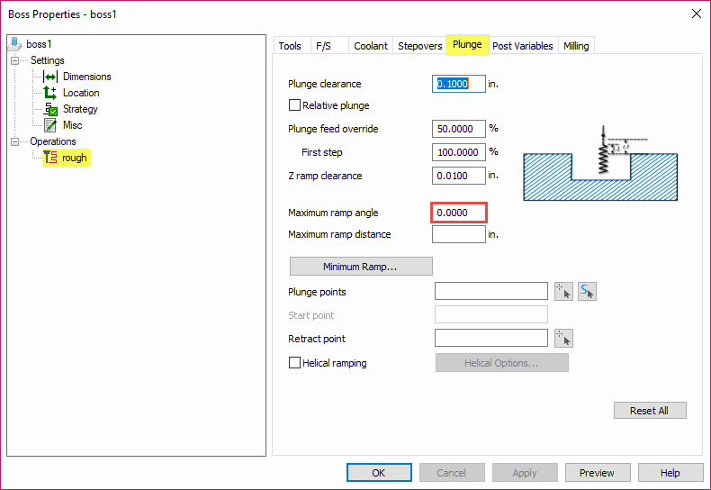 How to remove the ramp lead in from a 2D feature in FeatureCAM