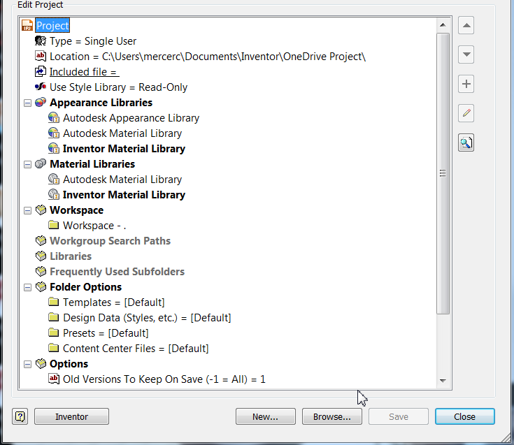 Work with Inventor files and Microsoft OneDrive service