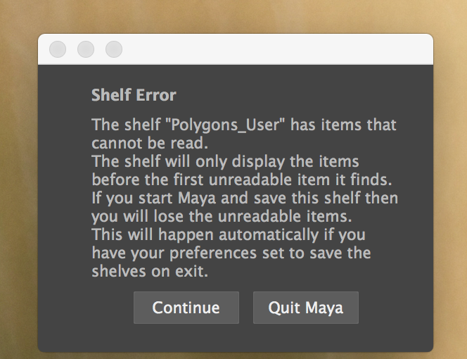 Error: Shelf Error in Maya 2017 on start up
