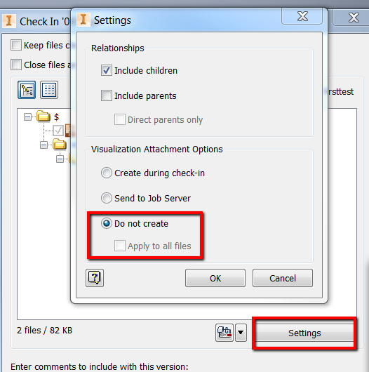 Vault でのチェックイン時にビジュアル化添付ファイルを生成するとハングする