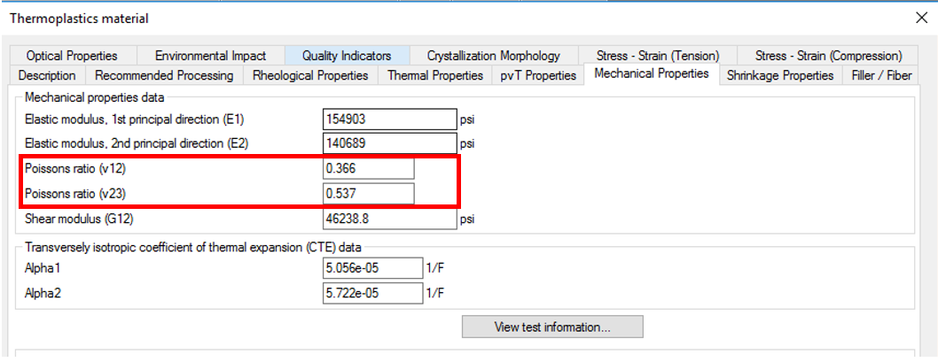 Le rapport de Poissons pour les valeurs V12 et V23 est le même pour les ...