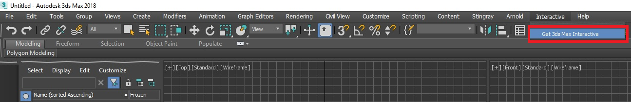 尝试从 3ds Max 进行连接时，交互菜单显示“获取 3ds Max 交互”