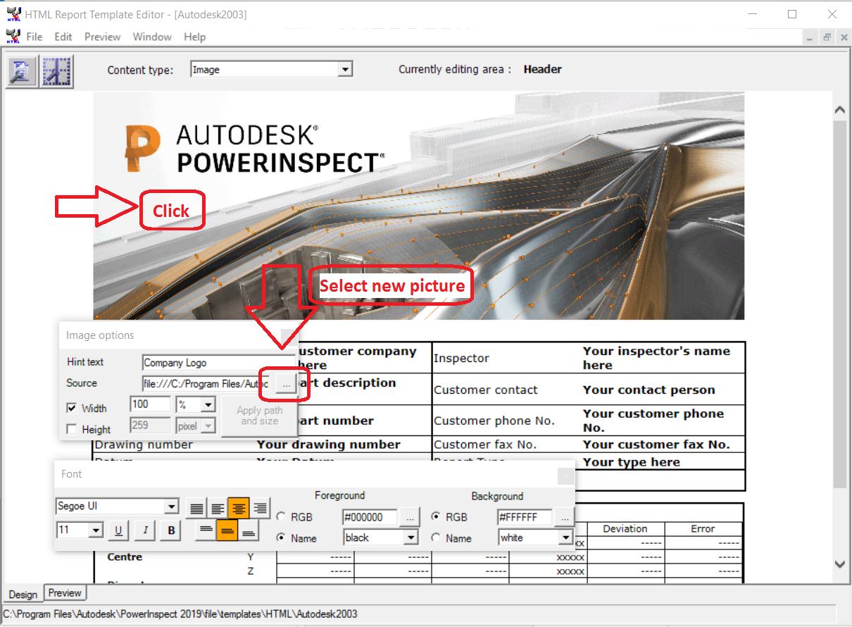 How to customize a report with company logo picture in PowerInspect