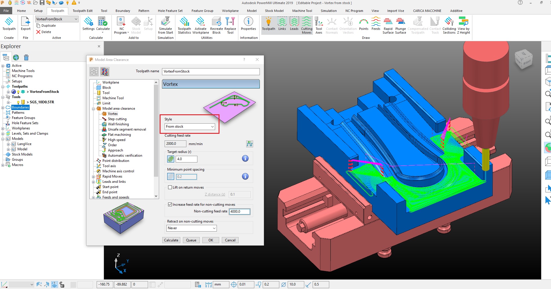 How to create a vortex from stock toolpath in PowerMill