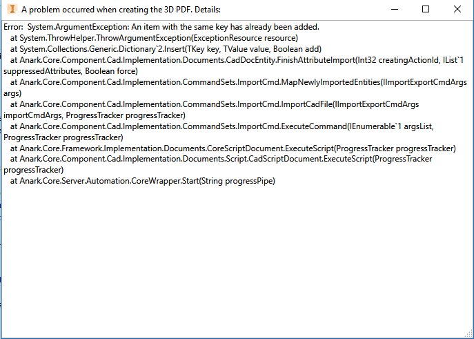 Error: "A problem occurred when creating the 3D PDF" in Inventor 2017