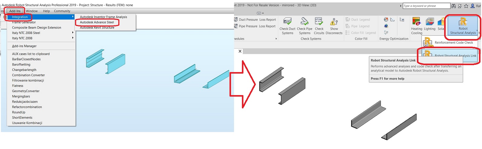 Mirrored elements exported from Advance Steel are not placed correctly in Revit