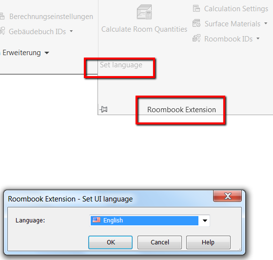 How to set language for Areabook/Buildingbook/Roombook in Revit?
