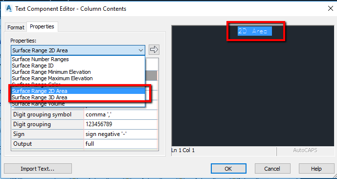 How to calculate the 2D or 3D range area of surface analysis in Civil 3D