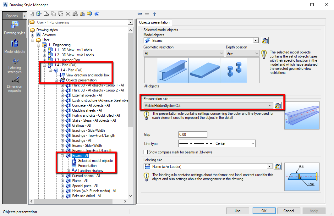 How to remove beams system line from Advance Steel detail drawing