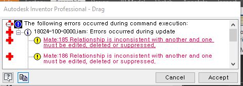 在 Inventor 2019 中使用光标拖动移植的焊接件零件后，这些零件会从画布中消失
