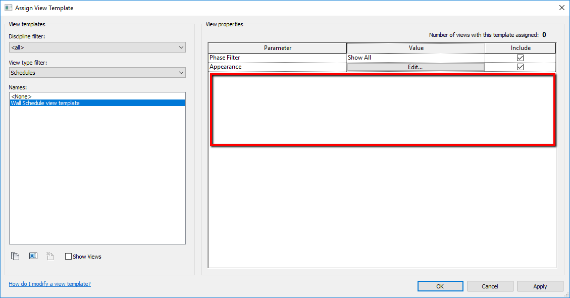 Missing parameters in view template for a schedule in Revit