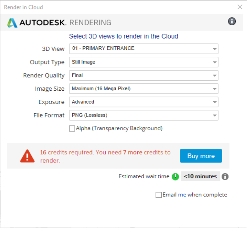 "# credits required. You need # more credits to render" when using ...