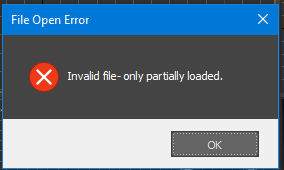 "Invalid file - only partially loaded" error when opening 3ds Max files