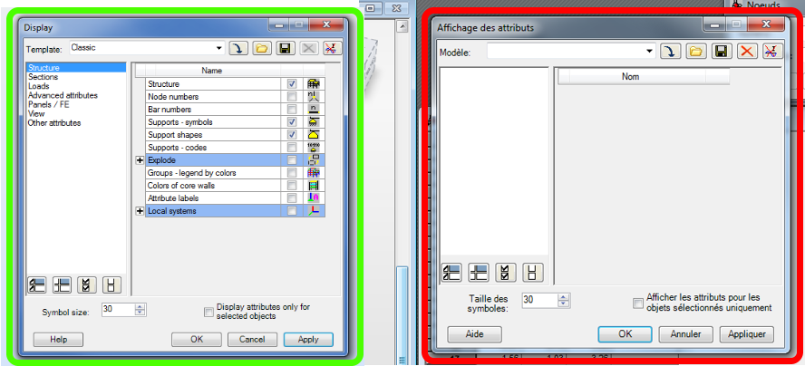 Display attributes dialog box is empty in Robot Structural Analysis