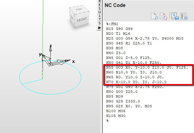 Want to see multiple arcs in nc code output when machining a circular pocket within FeatureCAM