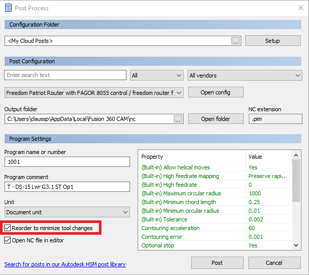 How to reorder toolpath operations in a CAM setup in Fusion