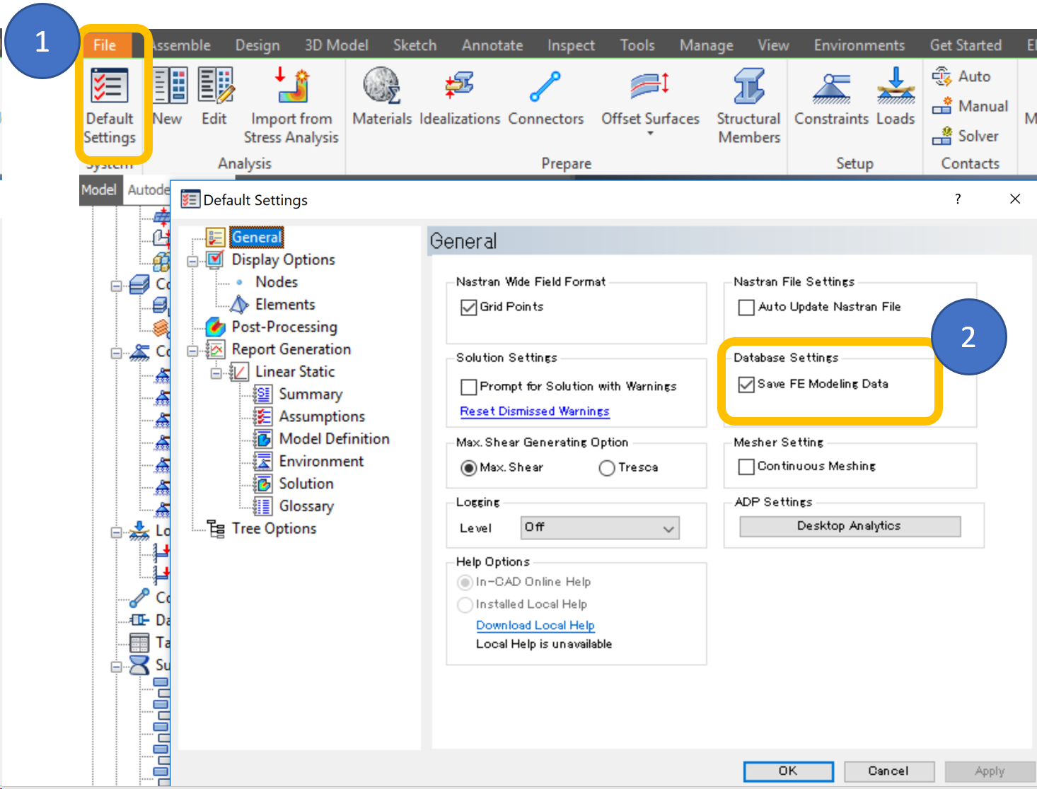 Inventor Nastran FEA model setup is not saved with the Inventor files