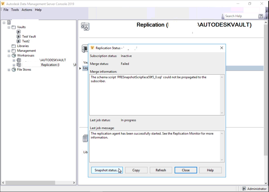 "The schema script 'PRESnapshotScripface59f5_0.sql' could not be propagated to the subscriber ...