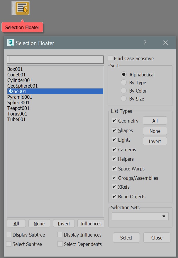 How to bring back the old "Select by Name" menu as a floating toolbar ...