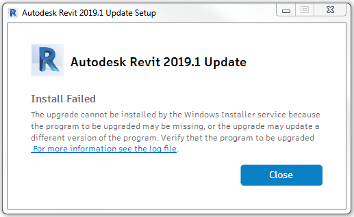 "Install Failed" when installing Revit/Revit LT 2019.1 Update