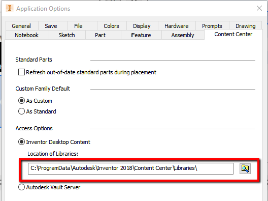 Inventor 2024 Help | Local or Vault Content Center libraries are not available or missing in ...