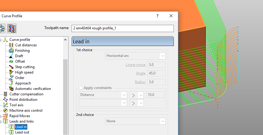 Getting incorrect lead in/out on PowerMILL curve profile toolpath