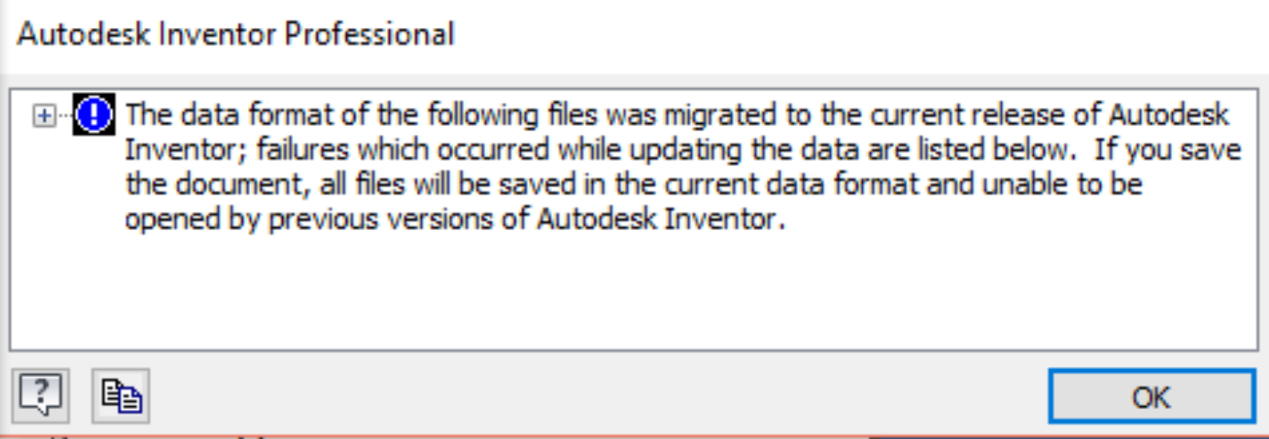 Error: "The data format of the following files was migrated to the current release" when saving ...