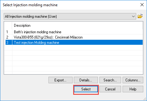 How to create and save a custom injection molding machine in Moldflow
