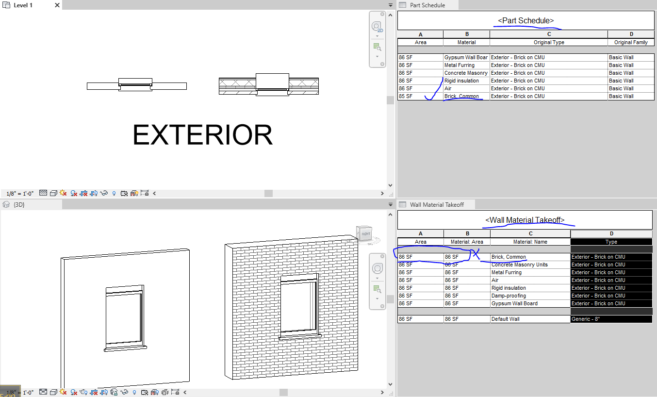 Wall Material area is not correct when family with void cuts wall in Revit