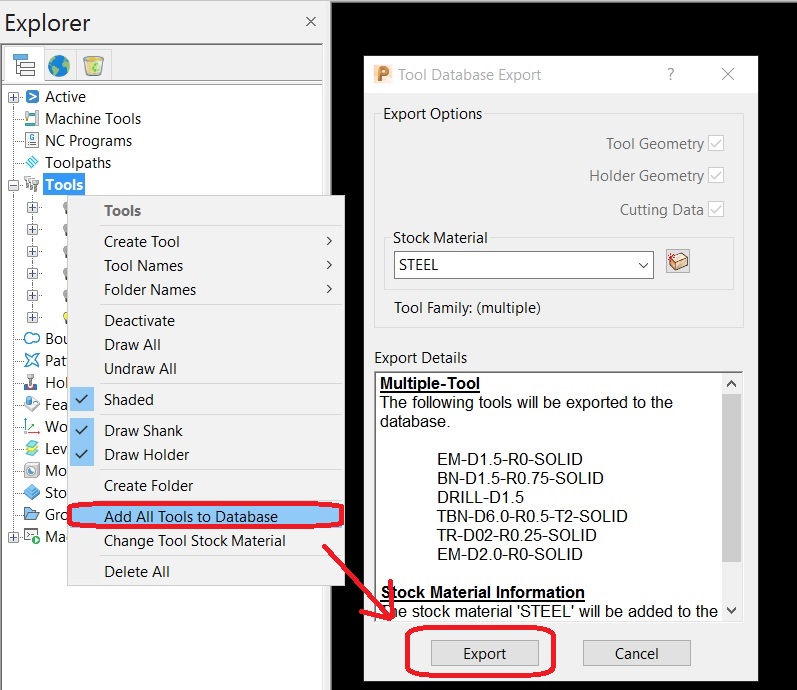 Tools and Tool holders from an older database do not show in a newer ...