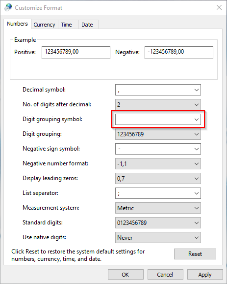 Inputting numbers with a decimal separator in a table causes the wrong value to be displayed in ...