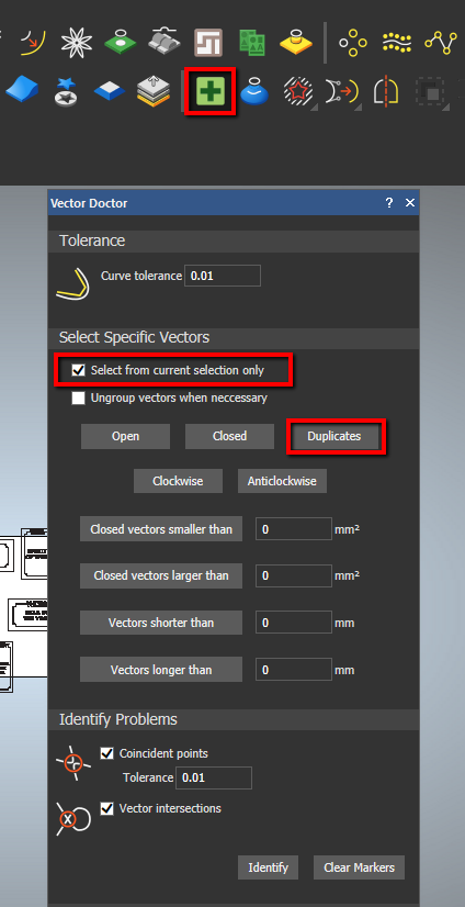 How to find duplicates vectors in artcam