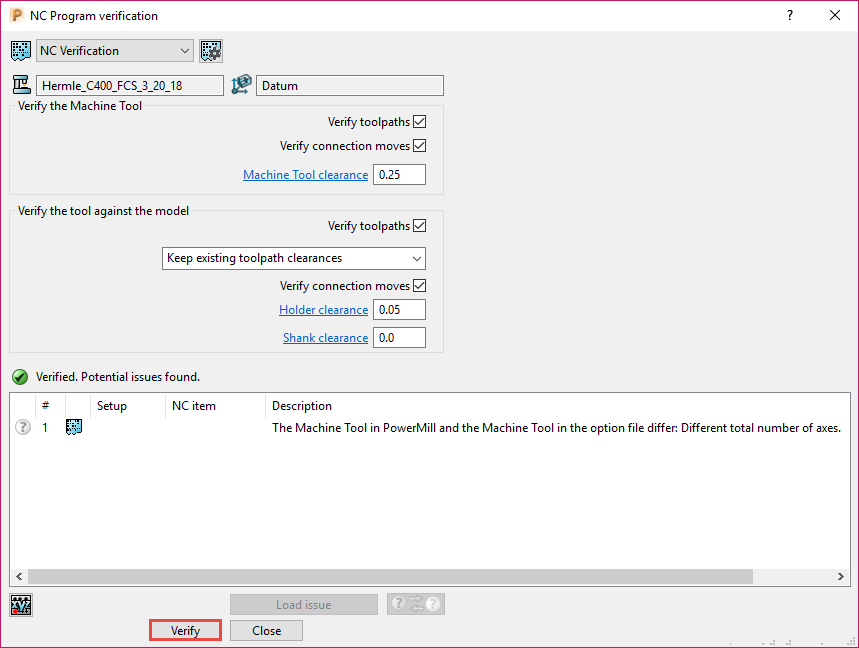 How to set up for NC Verification in PowerMill
