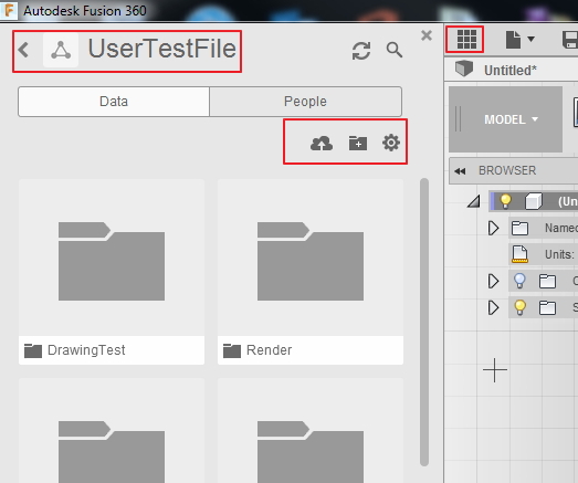 Missing upload file icon in the Fusion 360 data panel