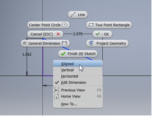 Autodesk Inventor How To Create An Aligned Dimension In A Part Sketch Inventor 2019 