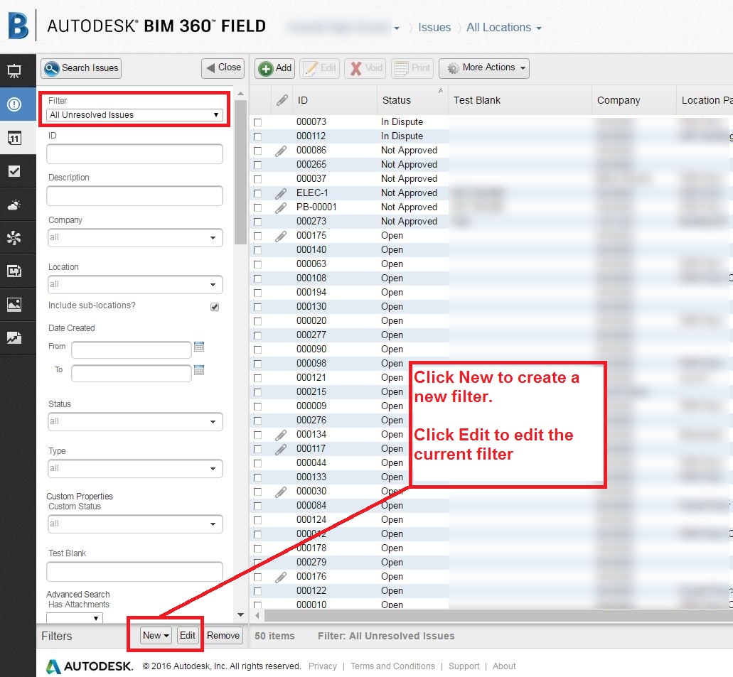 Mensagem "Não há filtros para sua função" retornada no BIM 360 Field